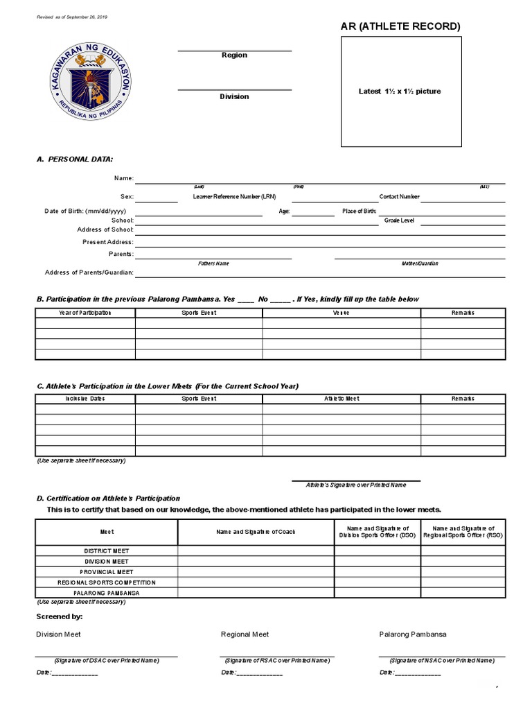 Athletes Record For Palaro | PDF