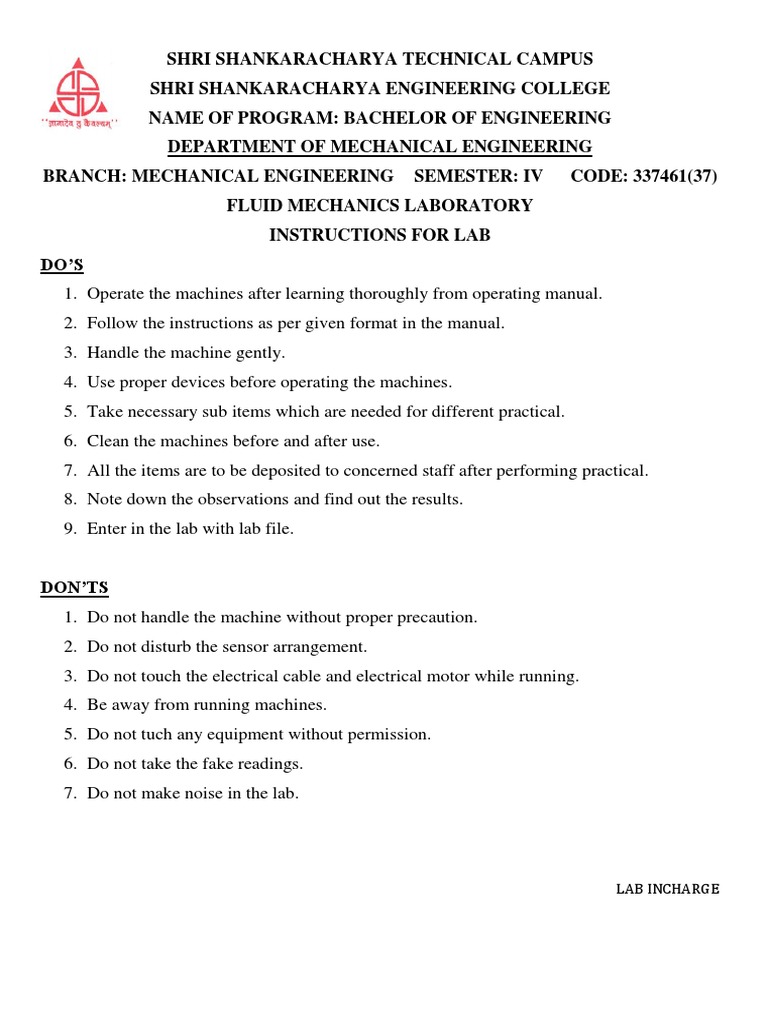 Proper Procedures and Safety Guidelines for Conducting Fluid Mechanics ...
