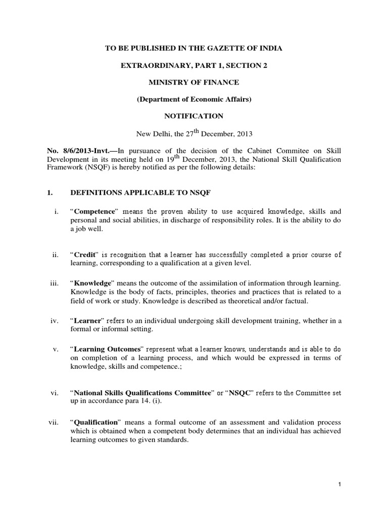 NSQF - Notification R&P Rule | PDF | Vocational Education | Curriculum