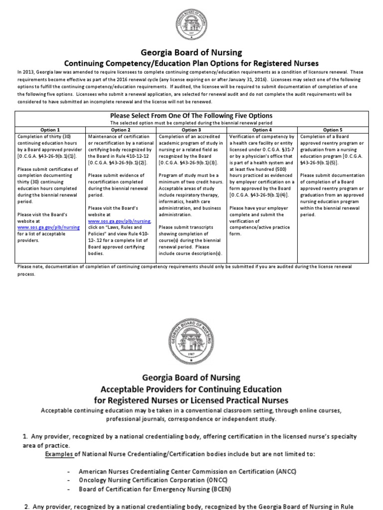 Georgia RN License Renewal Requirements | PDF | Nursing | Licensure
