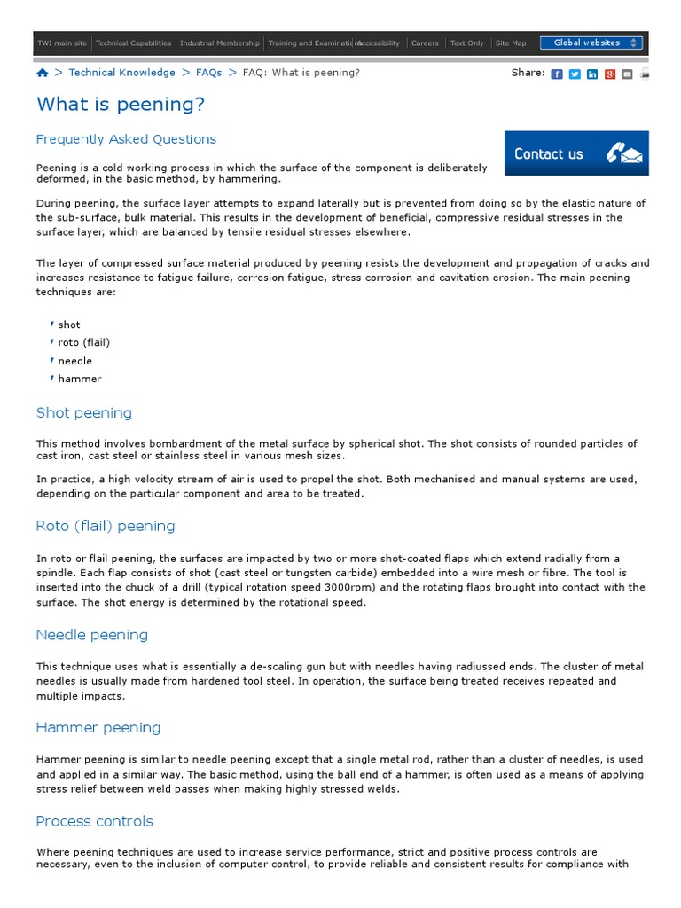 What Is Peening?: Frequently Asked Questions | PDF | Fatigue (Material ...