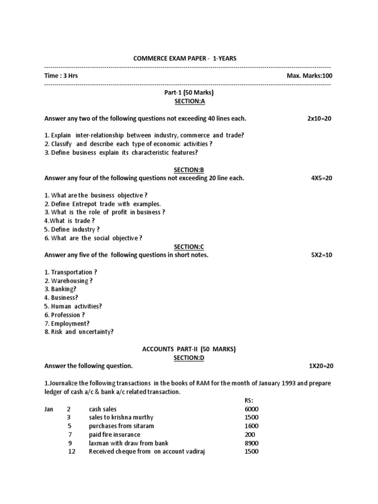 COMMERCE EXAM PAPER | PDF | Bookkeeping | Cheque