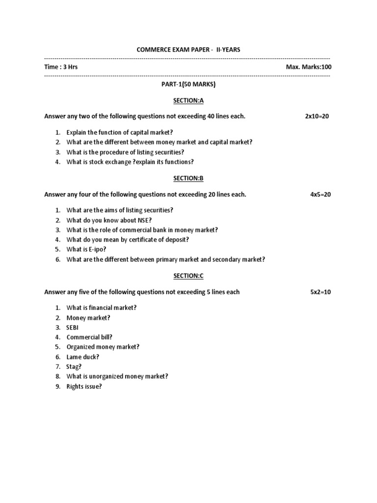 Commerce Exam Paper - 2nd Year | PDF | Depreciation | Financial Markets