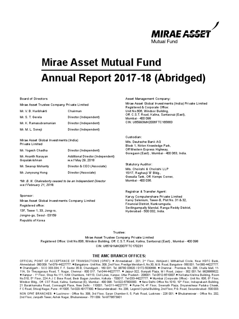 Abridged Annual Report 2017-18 | PDF | Investment Fund | Equity (Finance)