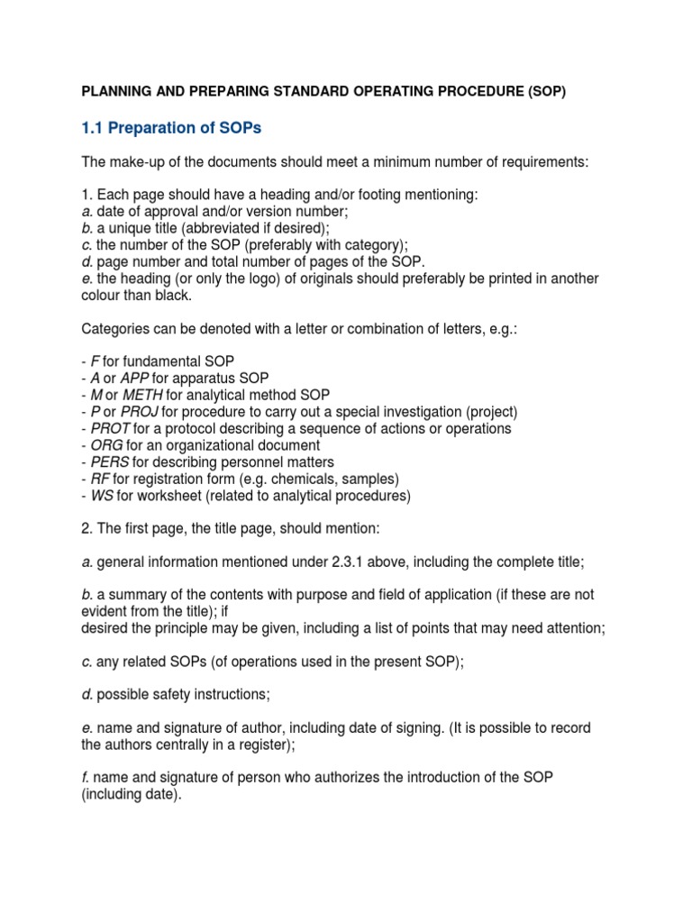 Planning and Preparing Standard Operating Procedure | PDF | Business ...