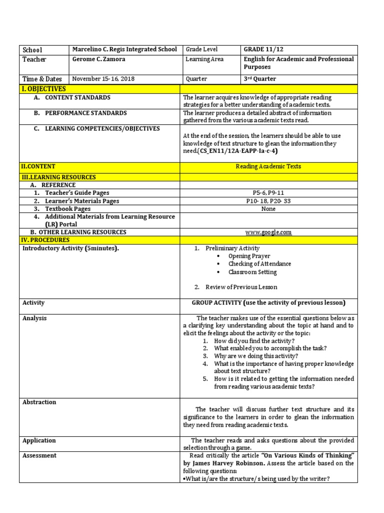 Reading Academic Texts: Using Text Structure to Glean Needed ...