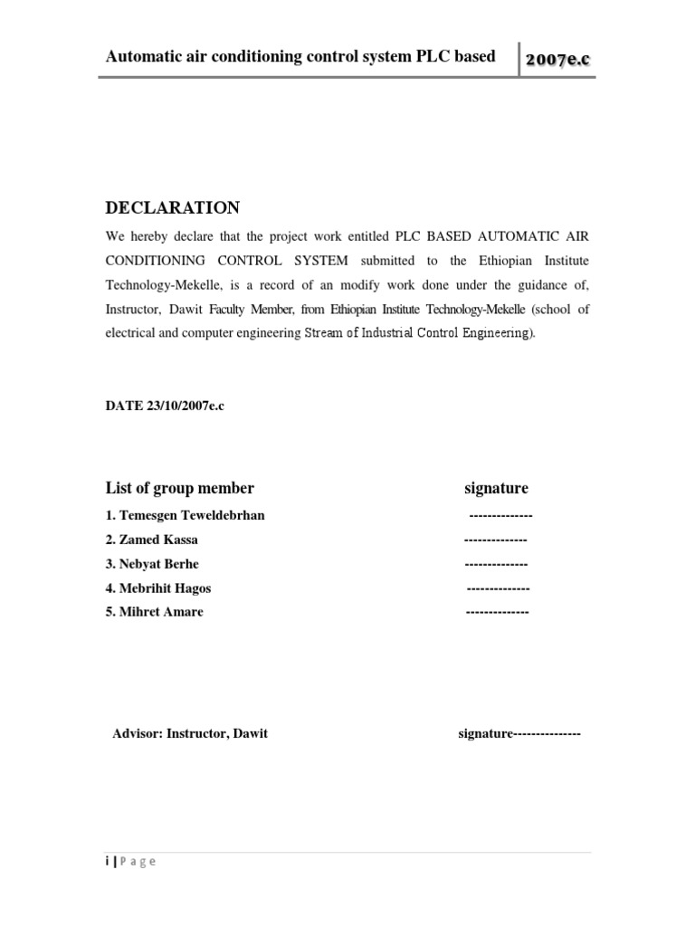 Automatic Air Conditioner | PDF | Programmable Logic Controller | Sensor