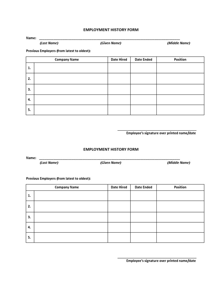 Employment History Form Template | PDF