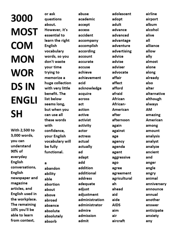 3000 Most Common Words in English | PDF | English Language | Economics