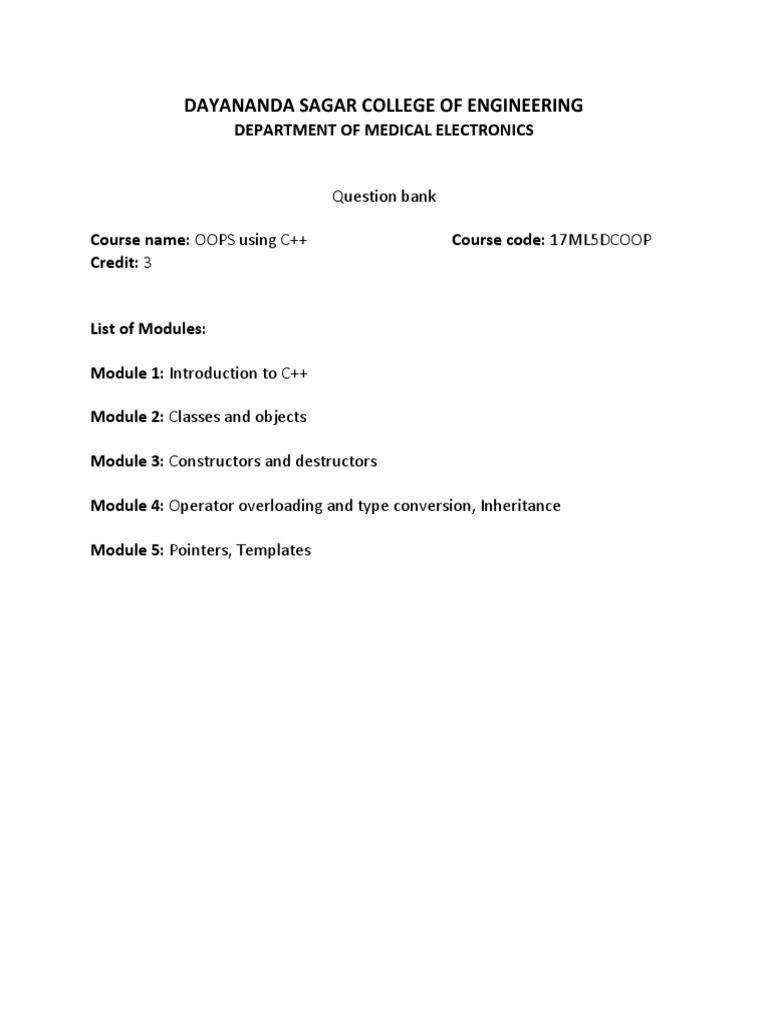 C Question Bank Pdf Constructor Object Oriented Programming Programming