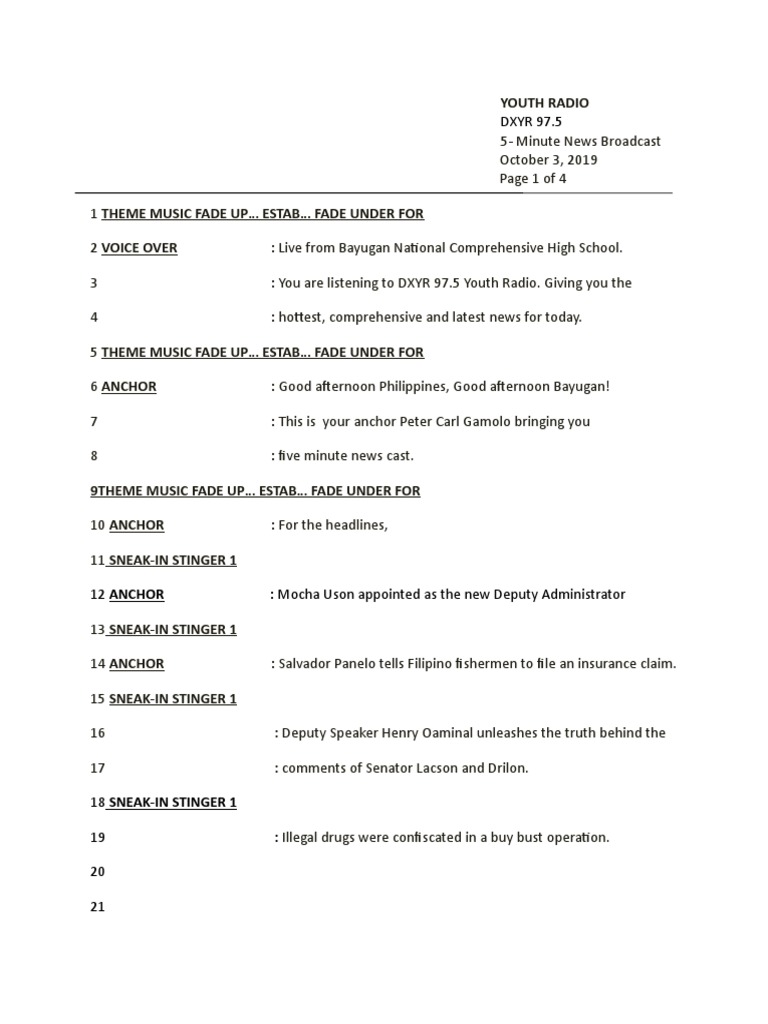 Format On Radio Broadcasting Script | PDF