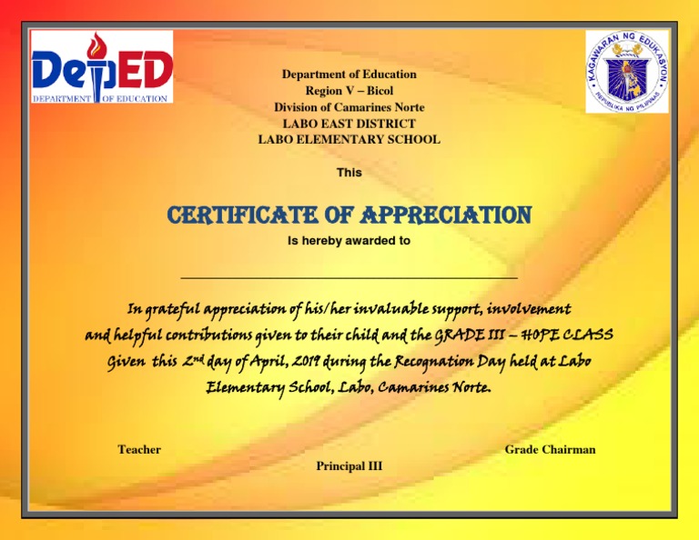 Certificate of Appreciation Deped | PDF