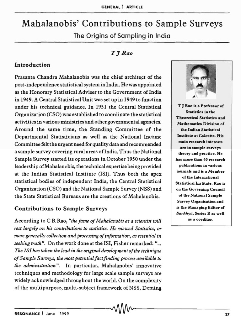 Mahalanobis' Contributions To Sample Surveys: The Origins of Sampling ...