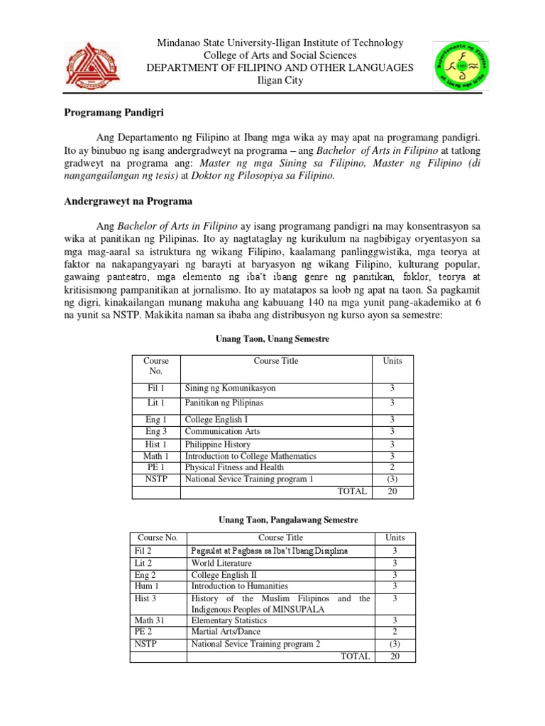 Bachelor of Arts in Filipino | PDF