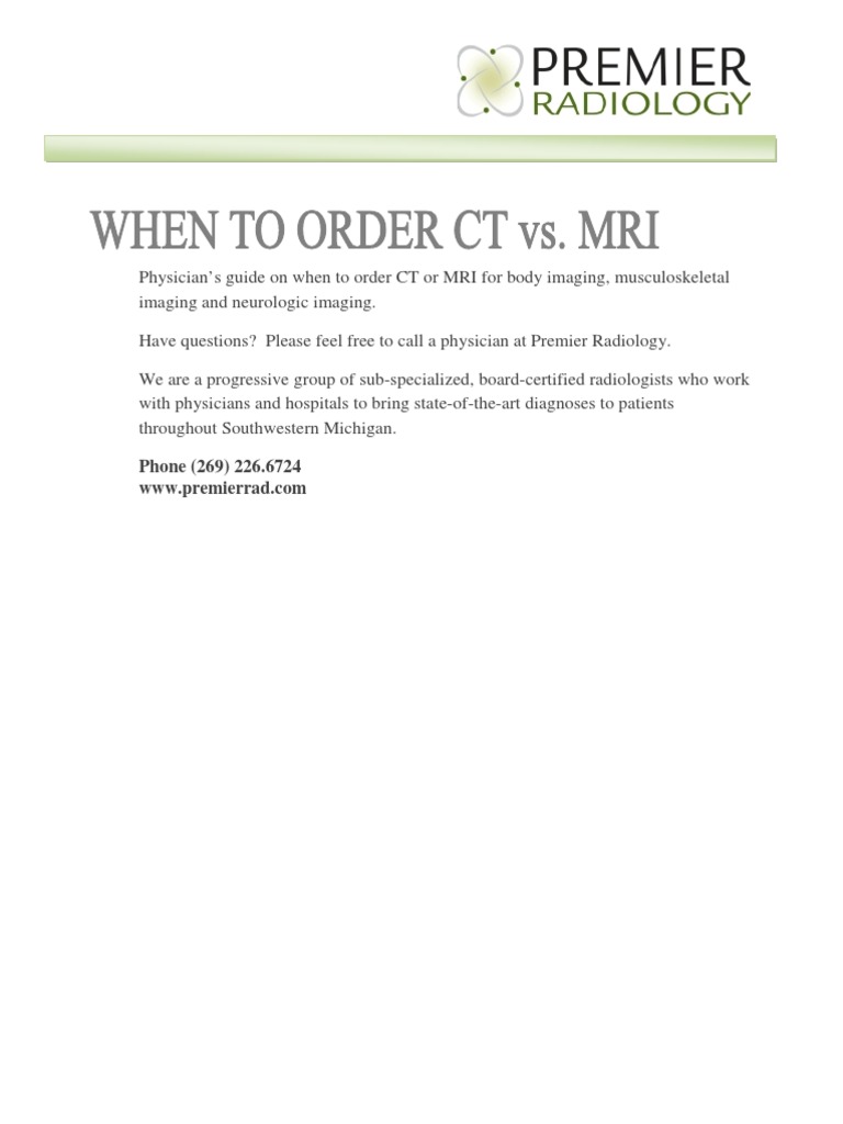 Physician's guide to ordering CT or MRI imaging | PDF | Magnetic ...