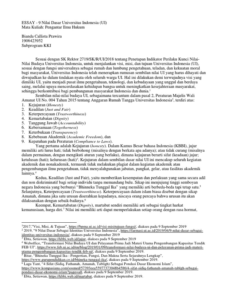 9 Nilai Dasar UI | PDF