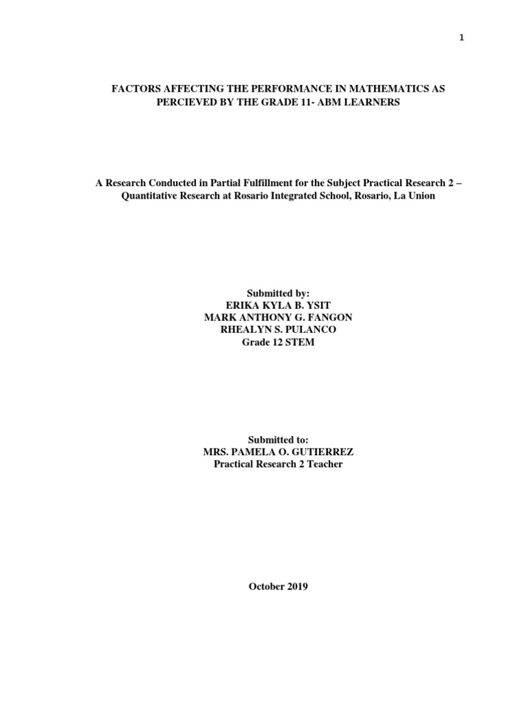 Factors Affecting The Performance in Mathematics As Percieved by The ...