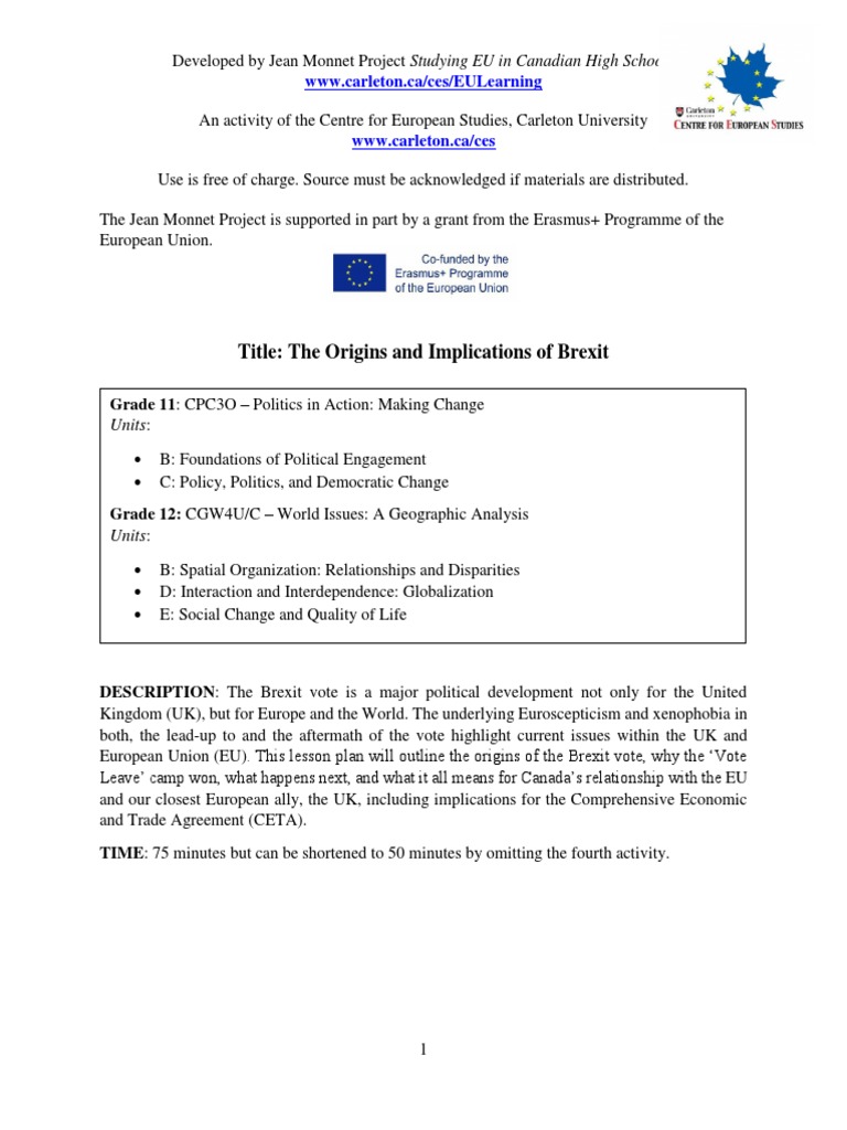 Brexit Lesson Plan for High Schools | PDF | Brexit | European Union