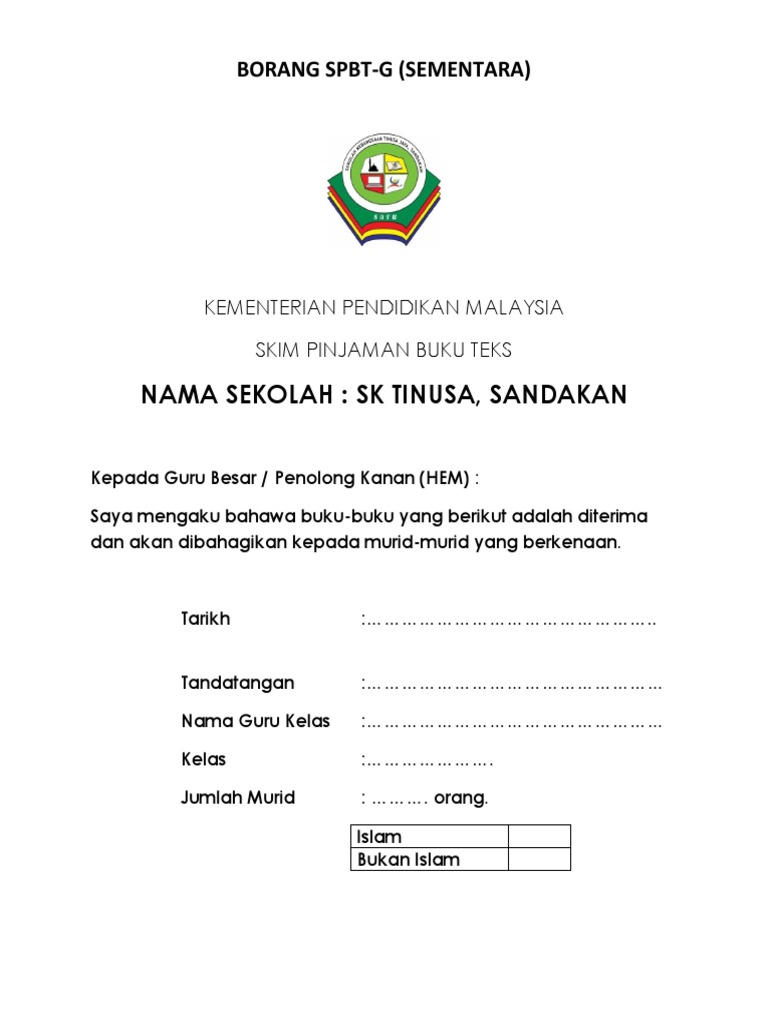 1.cover Borang SPBT Sementara | PDF