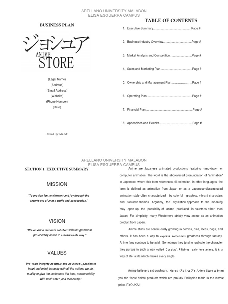 Final Sample BP Template | PDF | Retail | Anime