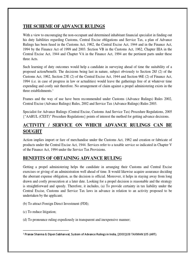 The Scheme of Advance Rulings | PDF | Excise | Taxation