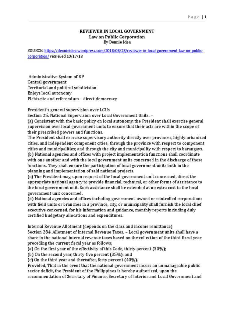 Reviewer in Local Government | PDF | Eminent Domain | Local Government