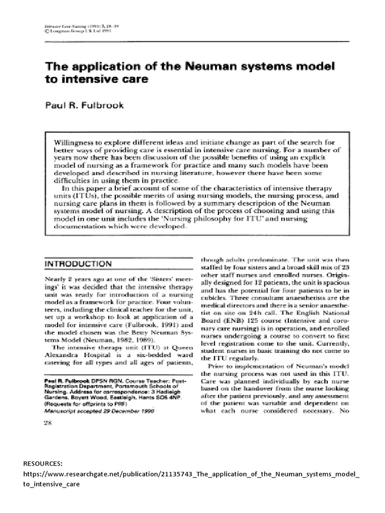Applying the Neuman Systems Model in Nursing | PDF