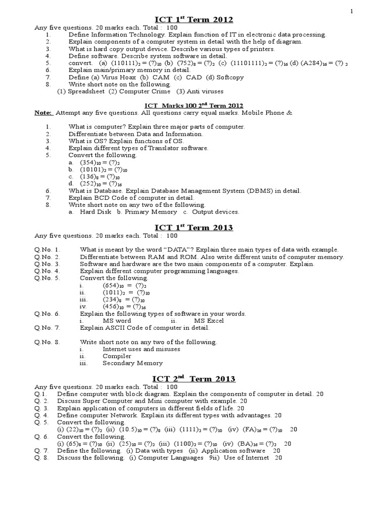 ICT Marks 100 2 Term 2012 | PDF | Information Technology | Random ...