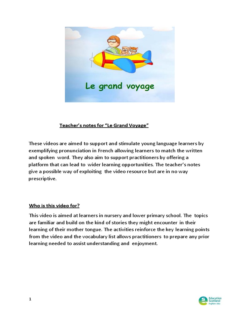 Teacher's Notes For "Le Grand Voyage" | PDF | Vocabulary | Learning