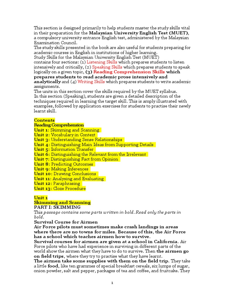 MUET Reading Skills | PDF | Reading Comprehension | Butterfly