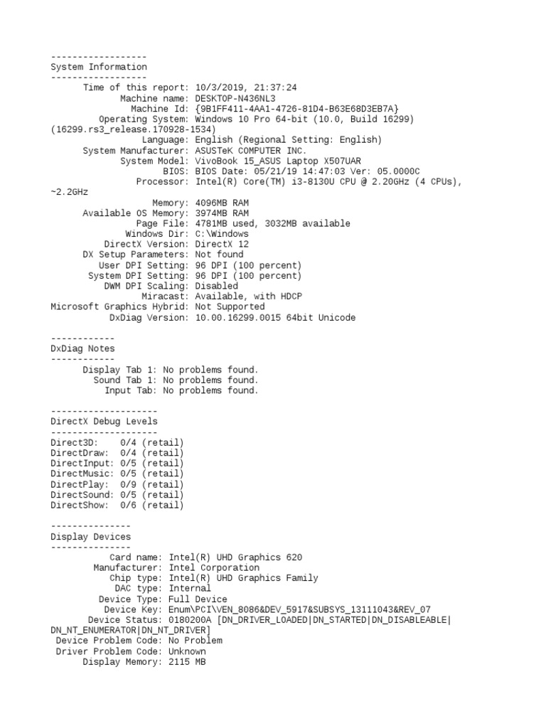 DX Diag | Download Free PDF | Device Driver | Codec