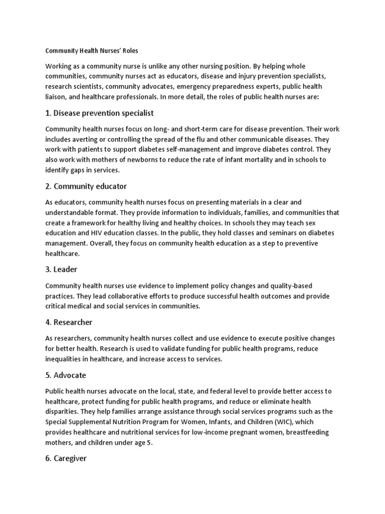 Community Nurses' Roles in Public Health | PDF | Public Health ...