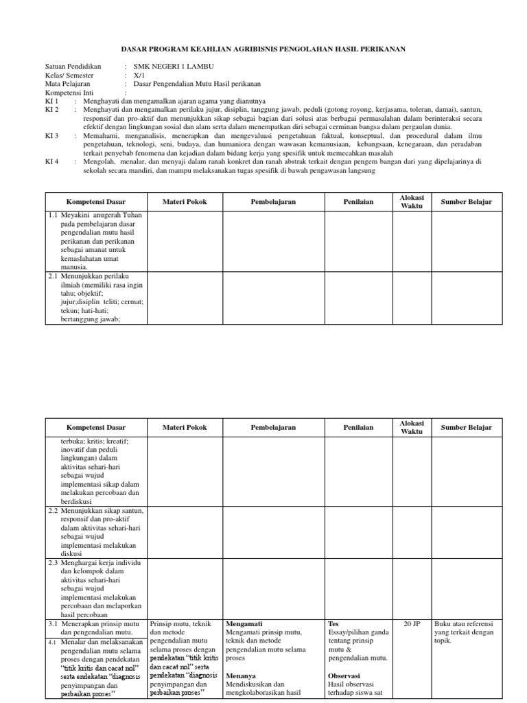 RPP Dasar Pengendalian Mutu Hasil Perikanan | PDF