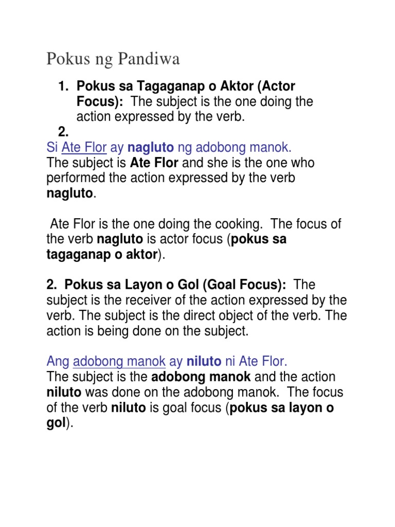 An Analysis of Verb Focus in Tagalog: Actor Focus, Goal Focus, Locative ...