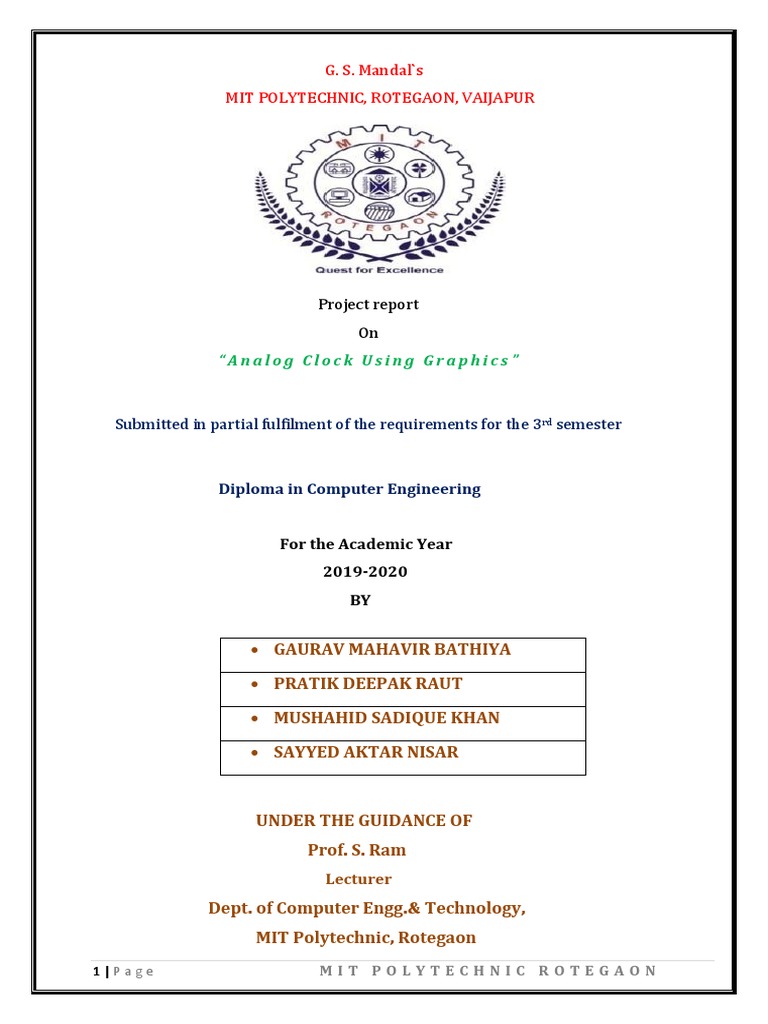 G. S. Mandal's Mit Polytechnic, Rotegaon, Vaijapur: Project Report On ...