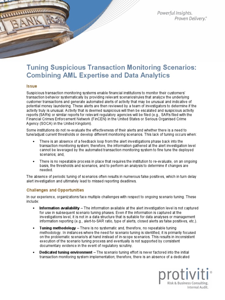 Pov Aml Transaction Monitoring Scenarios Fine Tuning Protiviti | PDF ...