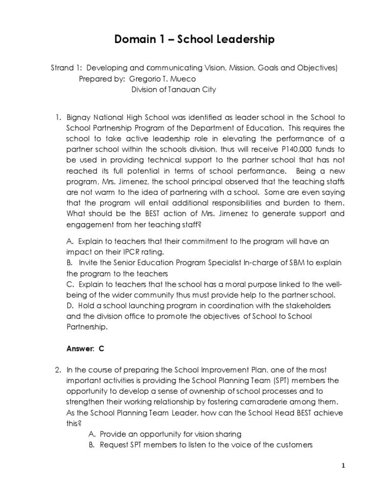 School Leadership and Improvement Strategies | PDF | Goal | Teachers