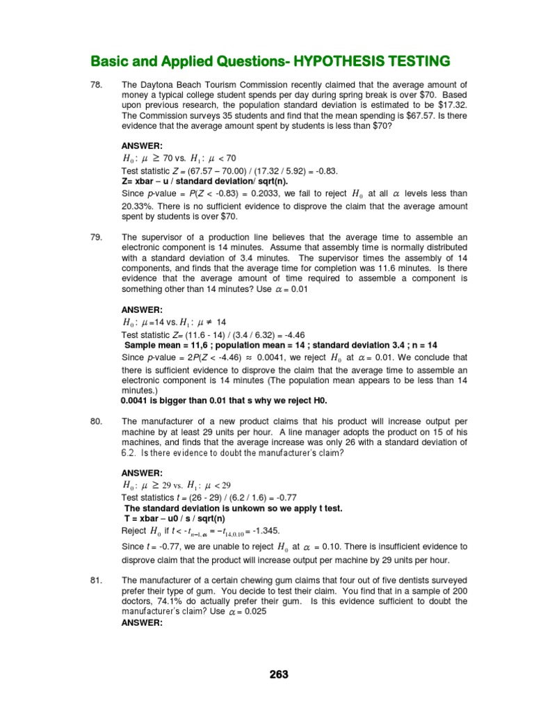 Basic and Applied Questions - Hypothesis Testing-Homework 2 PDF ...