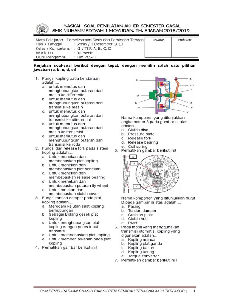 Soal PAS Chasis XI PCSPT Pilgan 50 2018.2019 | PDF
