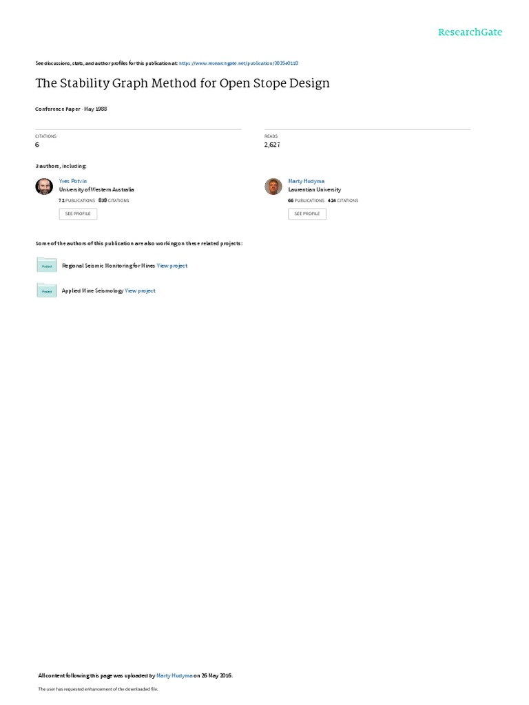 The Stability Graph Method For Open Stope Design: Conference Paper | PDF