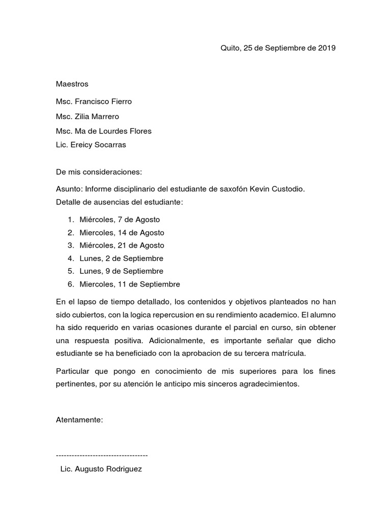 Informe Disciplinario | PDF