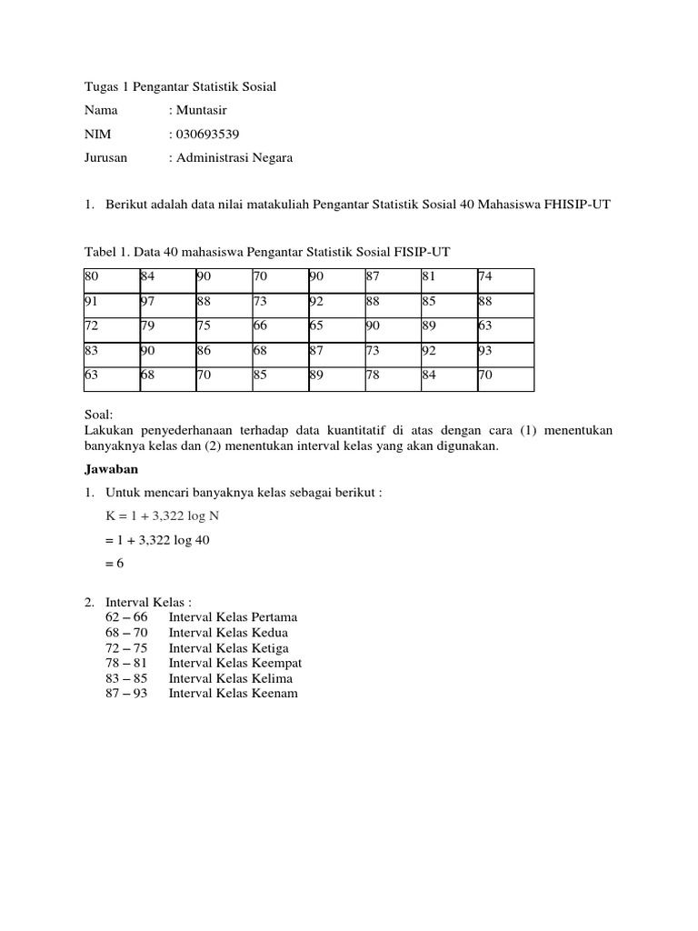 Pengelompokan Data Nilai Mahasiswa Menggunakan Metode Kelas Interval | PDF