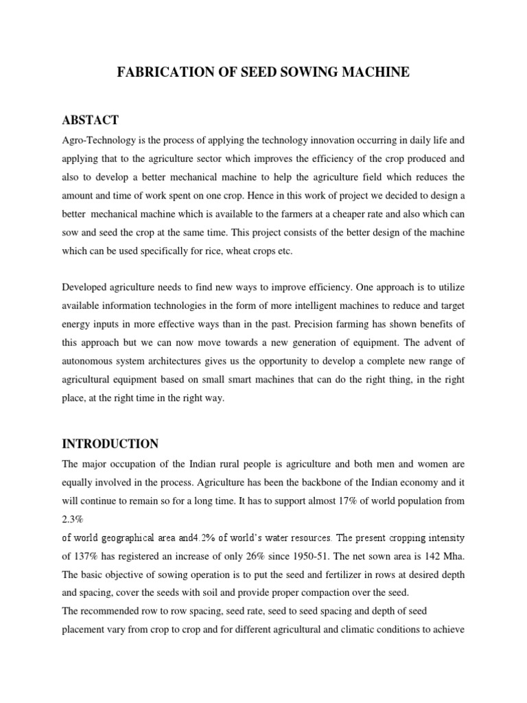 Seed Sowing Machine Design for Efficiency | PDF | Sowing | Agriculture