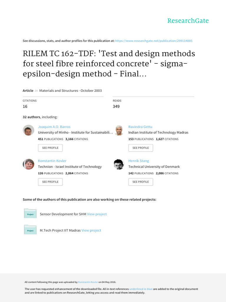 RILEM TC 162-TDF - Test and Design Methods For Steel Fibre Reinforced ...