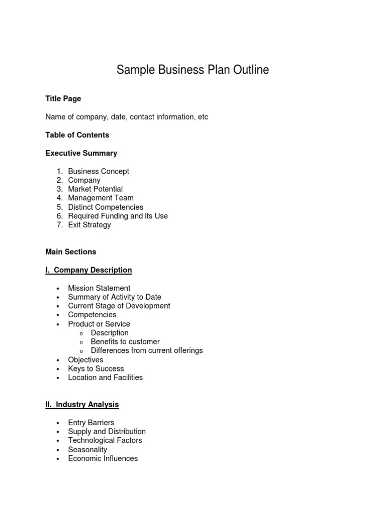 Sample Business Plan Outline | PDF | Market Analysis | Competition