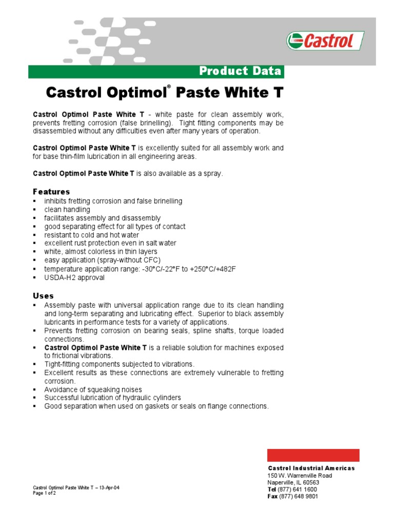 Castrol - Optimol White T | PDF | Lubricant | Corrosion