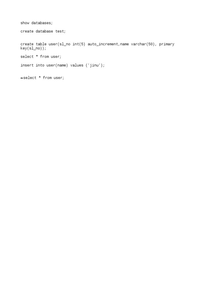 Show Databases Create Database Test | PDF