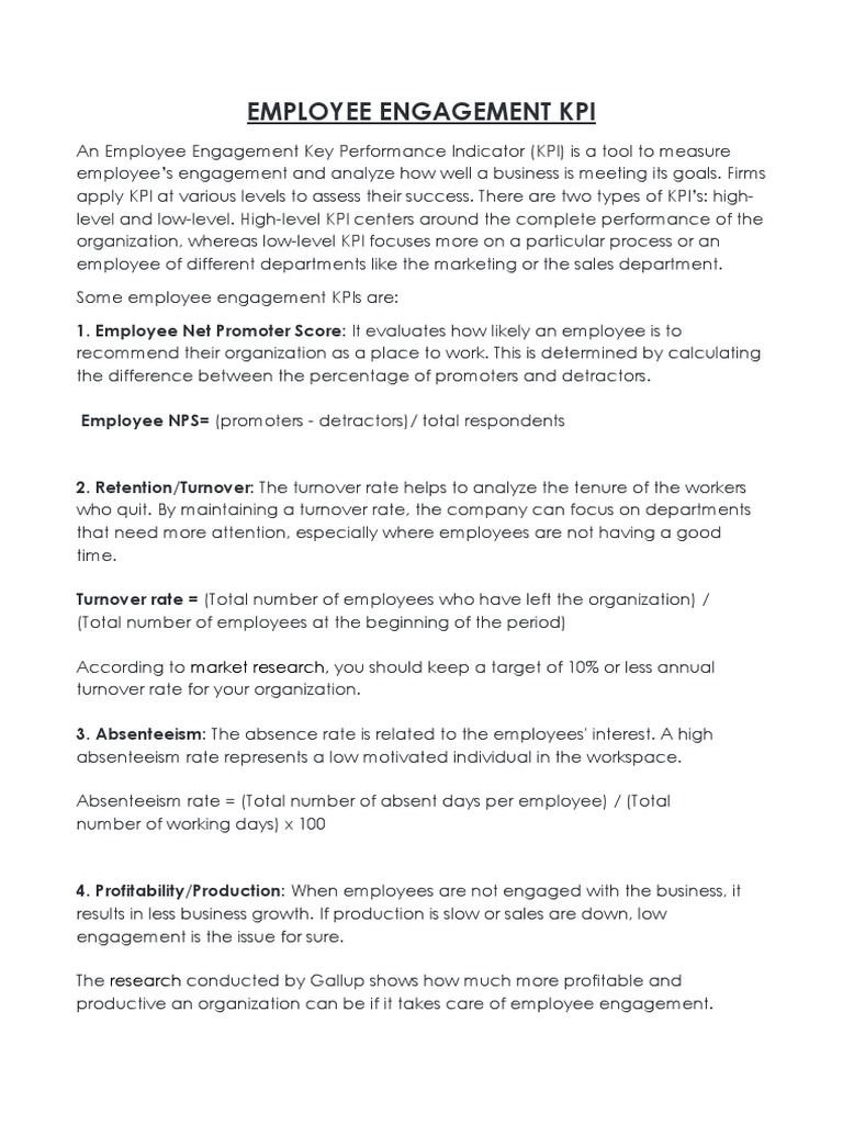 Employee Engagement Kpi | PDF | Turnover (Employment) | Employee Retention
