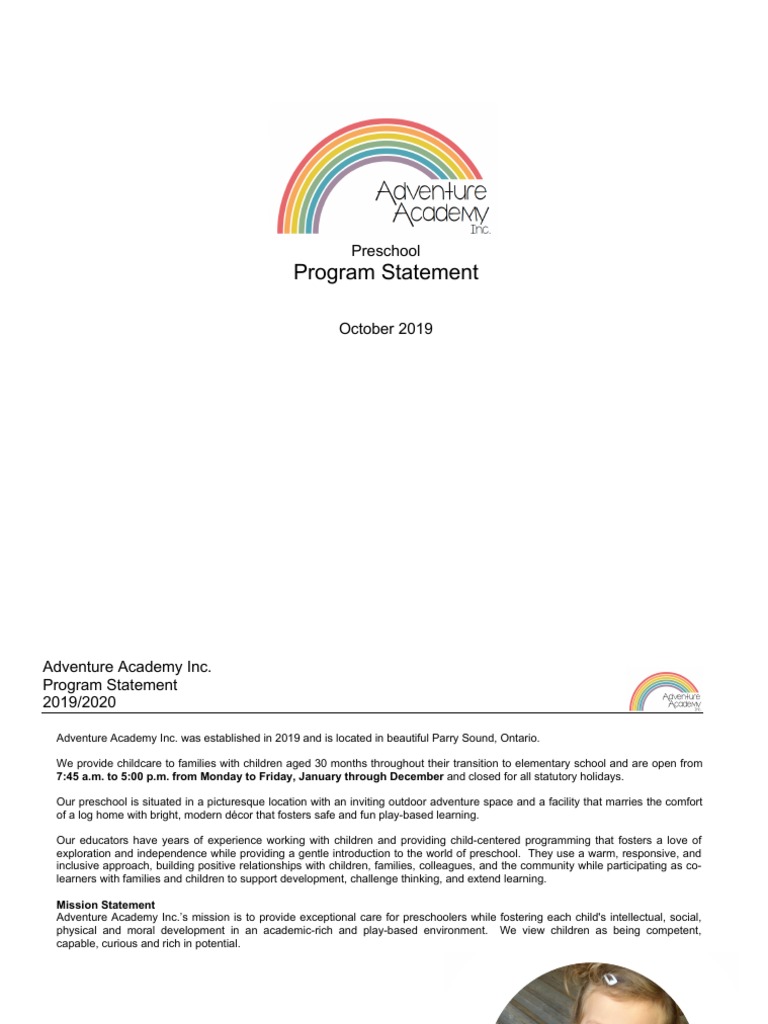 Revised Program Statement - Ocrtober 3 2019 | PDF | Child Care ...