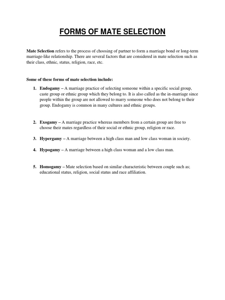 Forms of Mate Selection | PDF